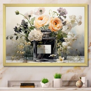 Designart "Floral Perfume Vibrant Elegance II" Fashion Framed Wall Art Living Room - Bed Bath ...